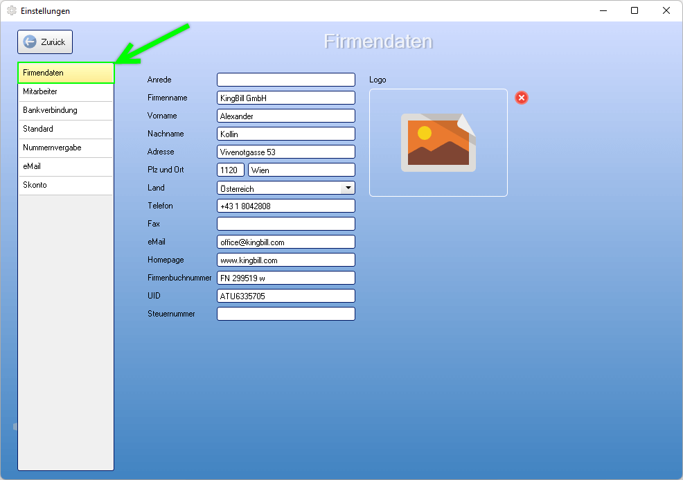 KingBill - alle Einstellungen zu Ihrem Unternehmen!